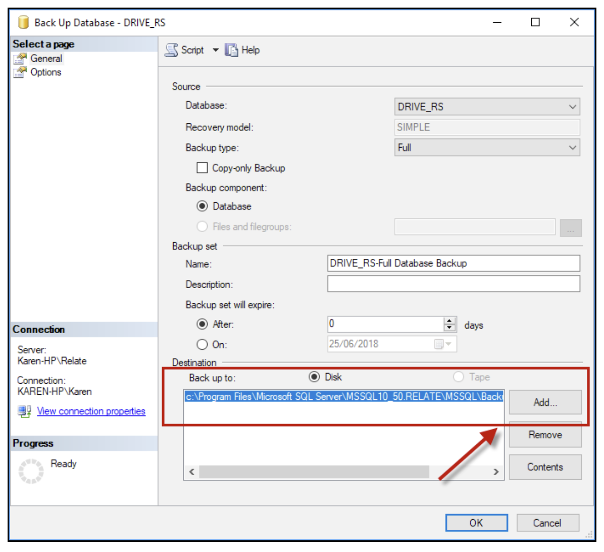 Backing up your SQL Database – Relate Software